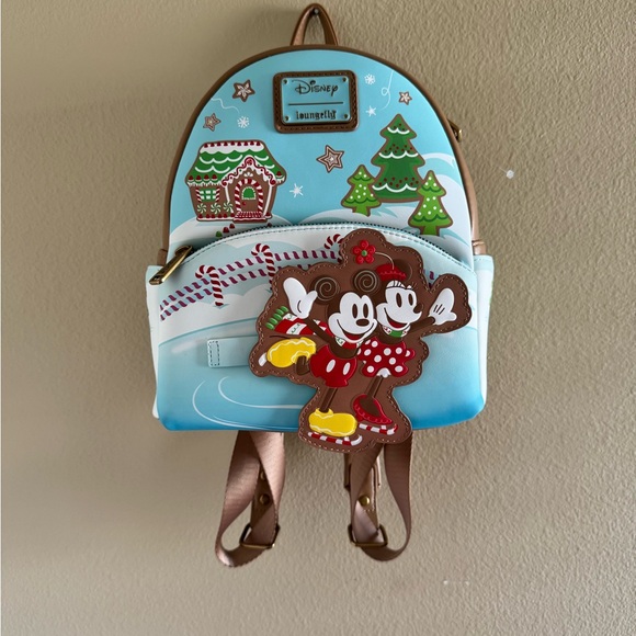 Disney | Bags | Loungefly Gingerbread Mickey And Minnie Skiing Nwt Mini ...